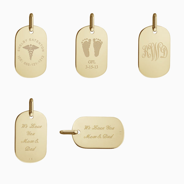 Engravable Women’s Flat-Edge 14k Yellow Gold Dog Tag Necklace with Bal ...